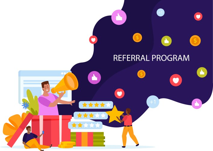 Referral program flat infographic Royalty Free Vector Image