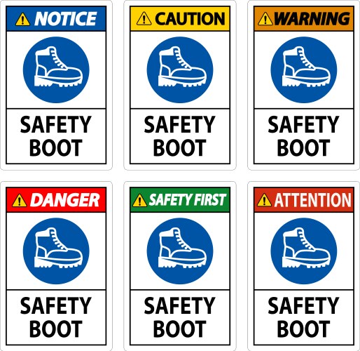 Caution safety boot sign for workplace Royalty Free Vector