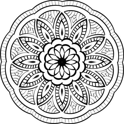 Circular pattern black and white floral ornamental