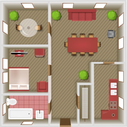 Modern kitchen top view realistic image Royalty Free Vector