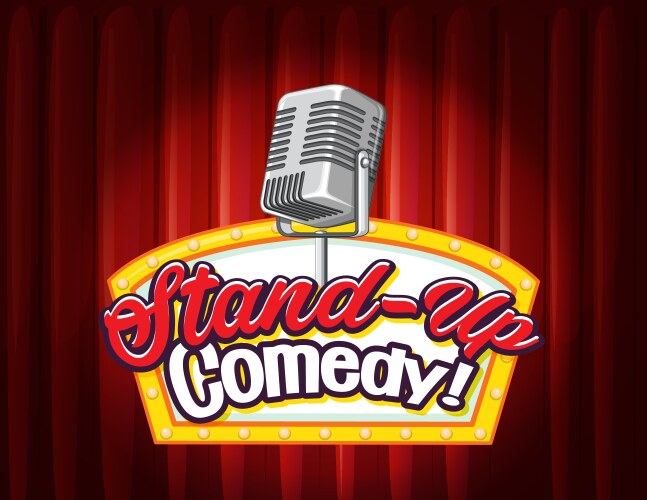 Comedy show stage with microphone and stool Vector Image