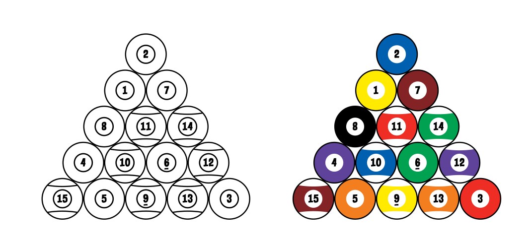 Billiard balls racked in triangle billiards Vector Image