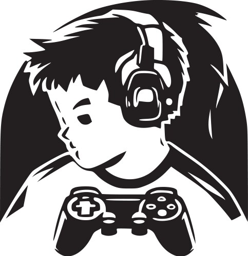 Black silhouettes joystick in hand gamer isolated Vector Image