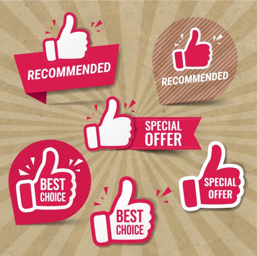 Hand banner recommended and best choice white Vector Image