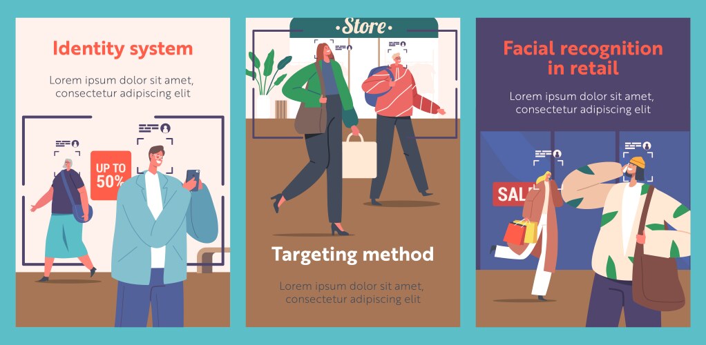 People visiting retail store with identification Vector Image