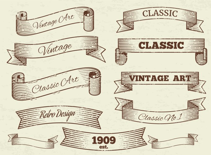 Ribbon banner set sketch Royalty Free Vector Image