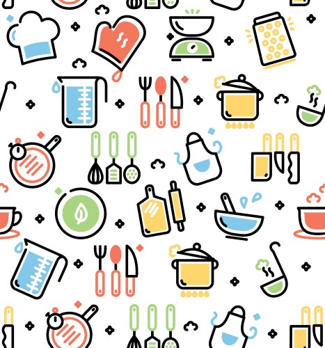 Kitchenware and cooking utensils seamless pattern Vector Image