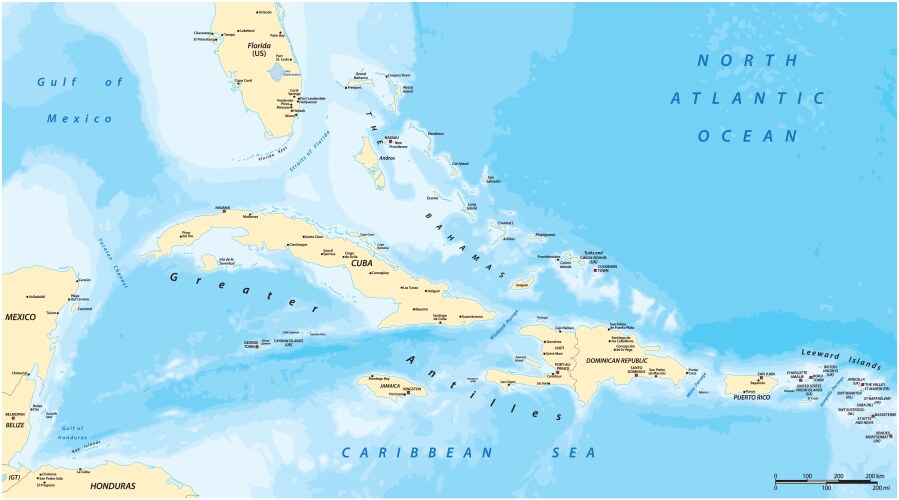 Map of the greater antilles Royalty Free Vector Image