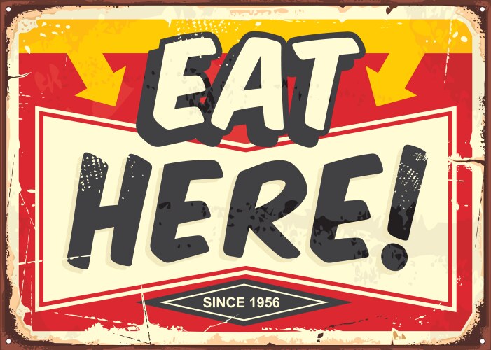 Fast food restaurant vintage tin sign design Vector Image