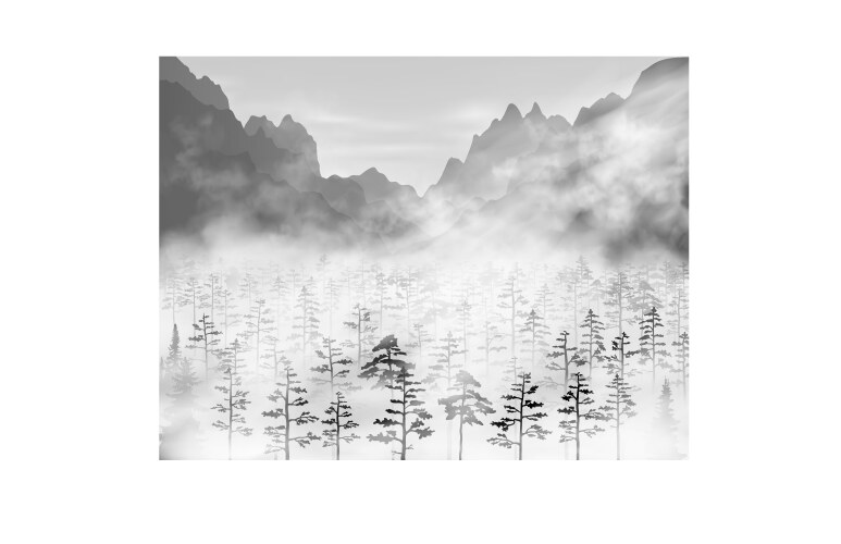 Alpine landscape sketch mountain cabin pine tree Vector Image