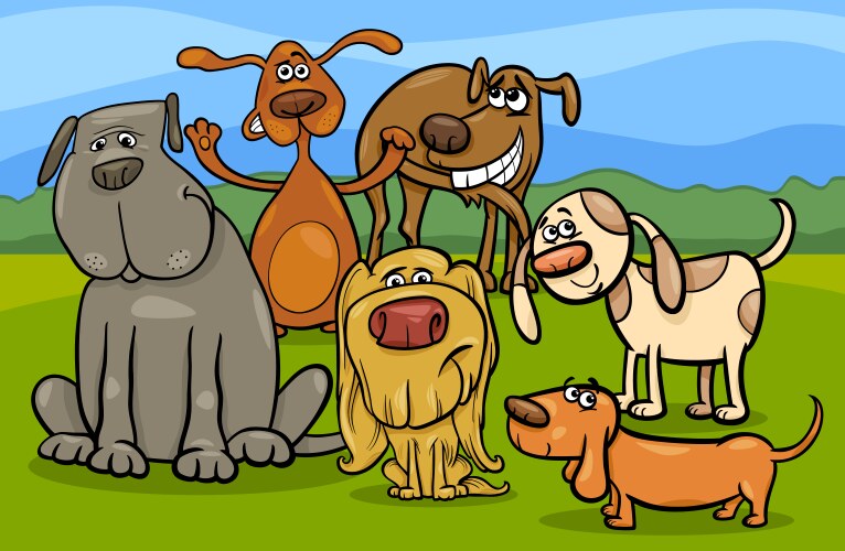 Funny dogs group cartoon Royalty Free Vector Image