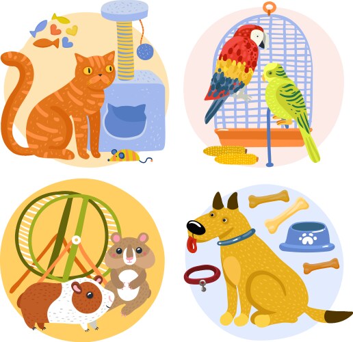 Home pets set Royalty Free Vector Image - VectorStock