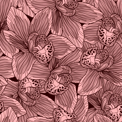 Orchid engraving seamless pattern Royalty Free Vector Image