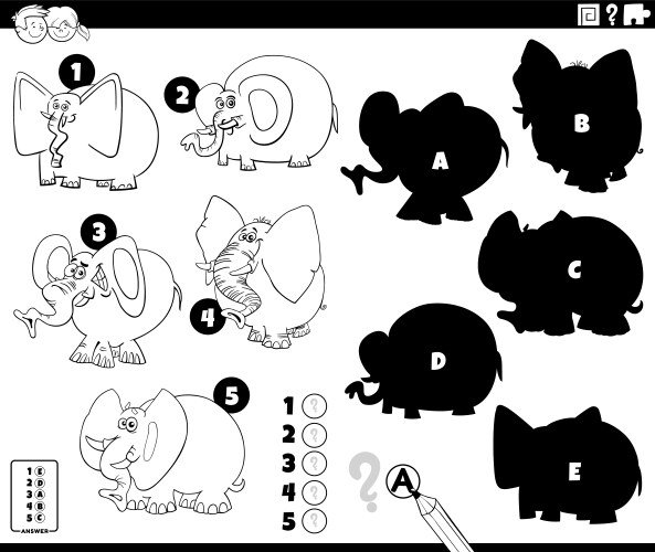 Shadow game with cartoon cats coloring book page Vector Image