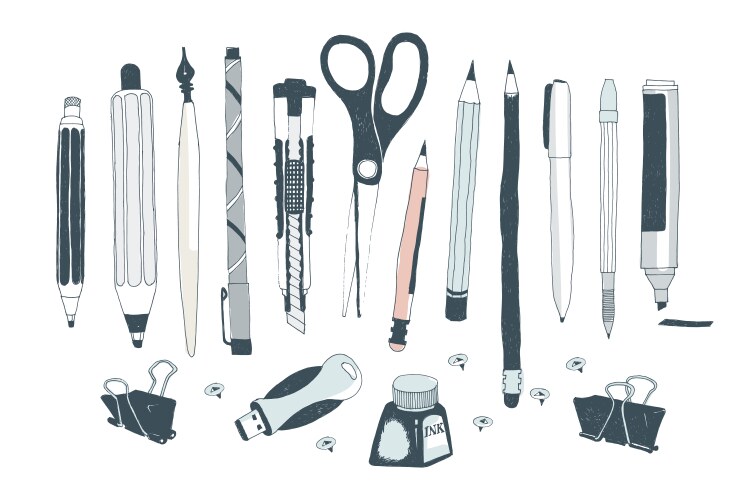 Hand drawn art tools Royalty Free Vector Image
