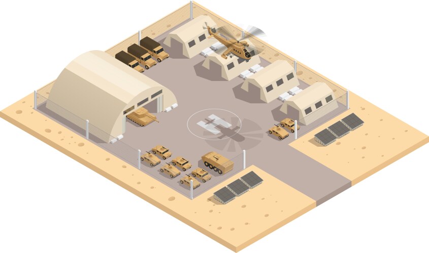 Military air base isometric composition Royalty Free Vector