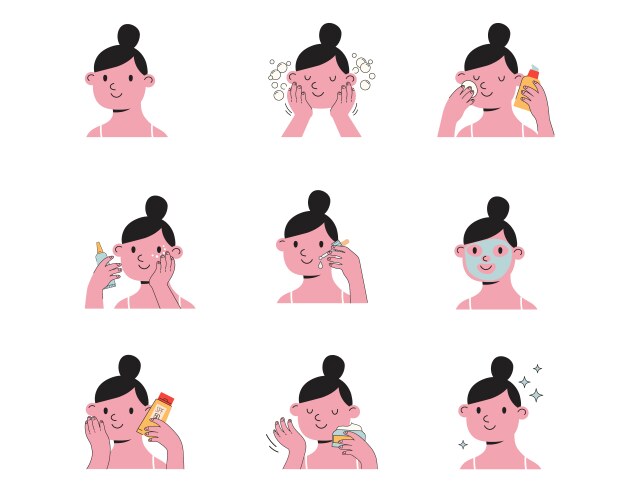 Cartoon girl daily routine activity set Royalty Free Vector Cartoon girl daily routine activity set Royalty Free Vector