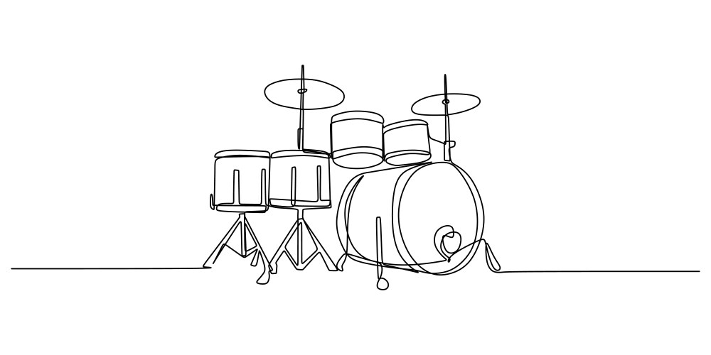 Continuous line drawing drum music instrument Vector Image