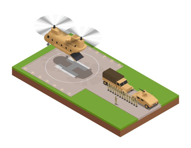 Military air base isometric composition Royalty Free Vector