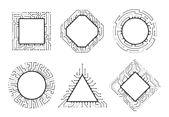 Microchip frame electronic chip cpu border Vector Image