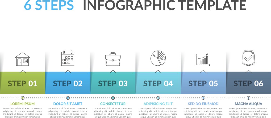Six steps process chart slide template Royalty Free Vector