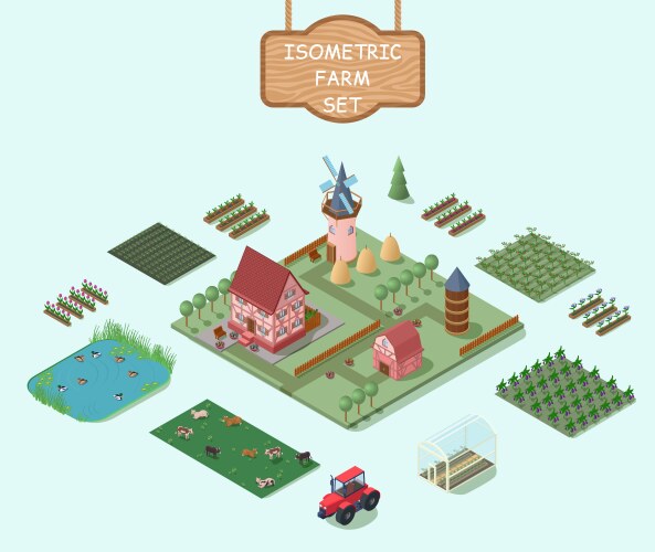 Isometric agricultural equipment farm tractors Vector Image