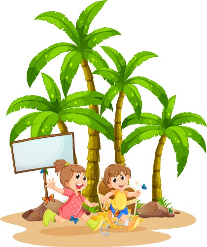Kids cleaning near the empty board Royalty Free Vector Image