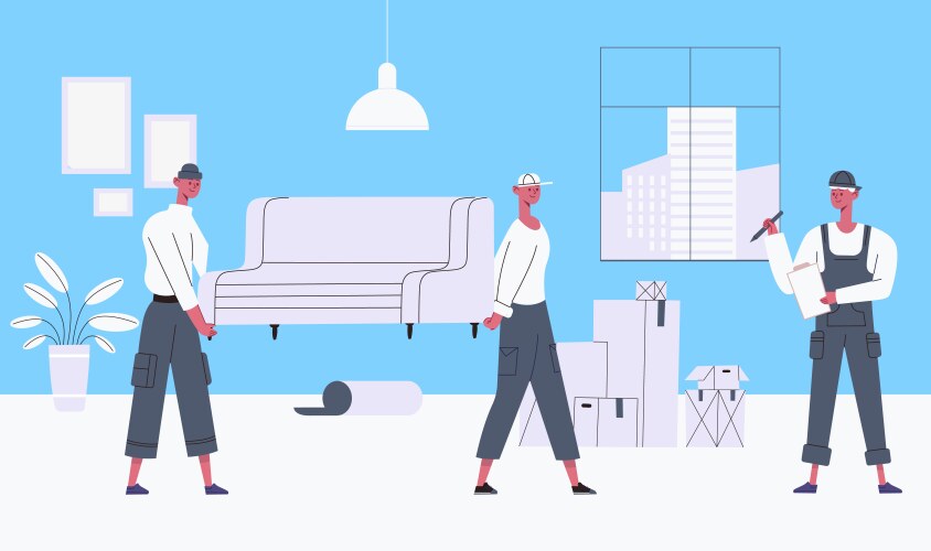 Moving out people family relocation in new place Vector Image