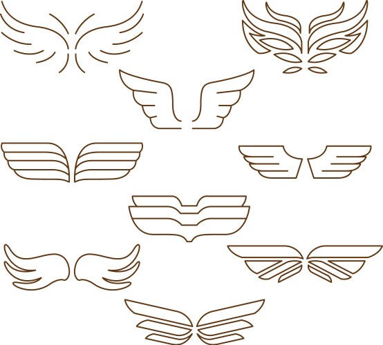 Colorful wings line set Royalty Free Vector Image
