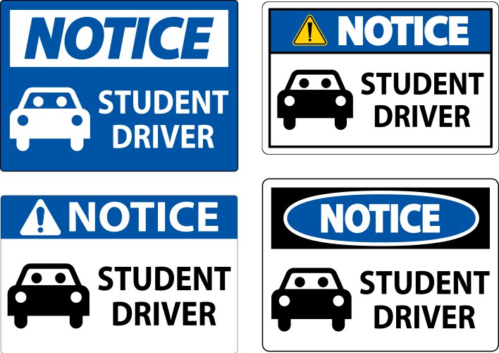 Warning sign student driver sign Royalty Free Vector Image