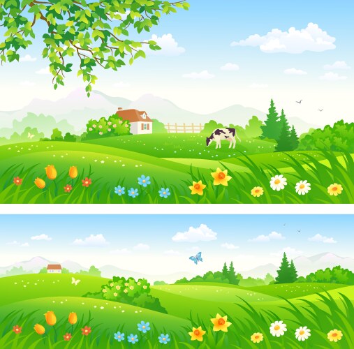 Spring flowers meadow landscape Royalty Free Vector Image