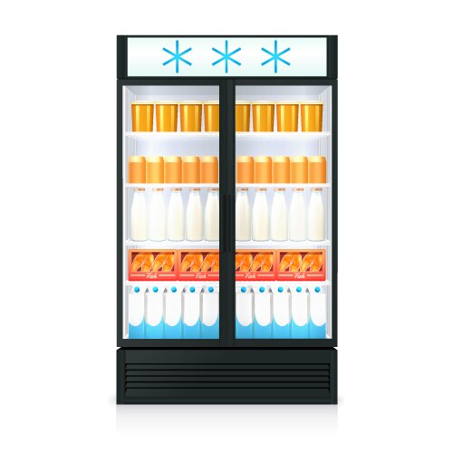 Realistic detailed 3d supermarket freezer set Vector Image