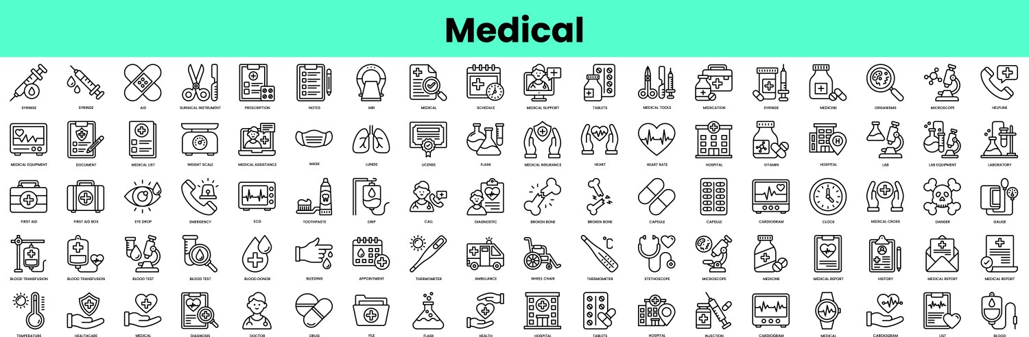 Set of hospital icons linear style icon bundle Vector Image