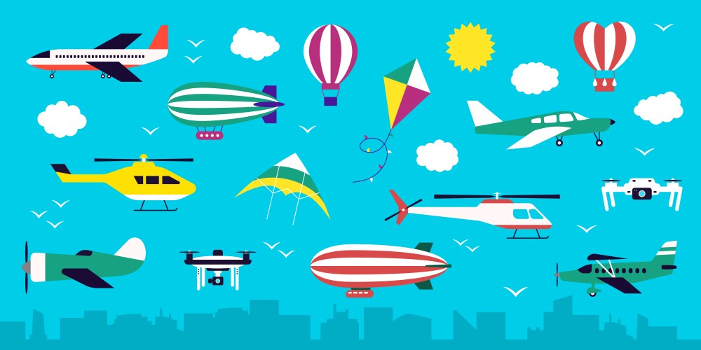Sky with air transport stickers Royalty Free Vector Image