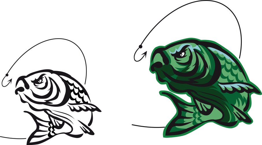 Largemouth bass fishing silhouette art Royalty Free Vector