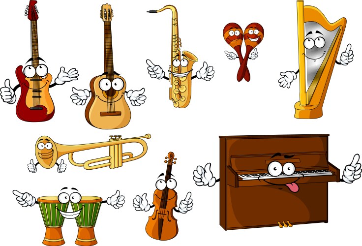 Funny musical instruments cartoon characters Vector Image