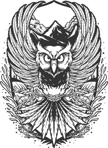 Owl flying with weed leaves mountain forest logo Vector Image