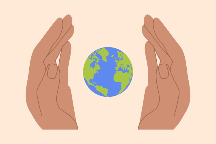 Hands holding earth globe poster banner save Vector Image
