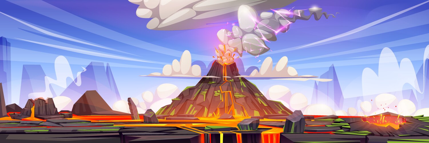 Volcanic eruption outdoor scene background Vector Image