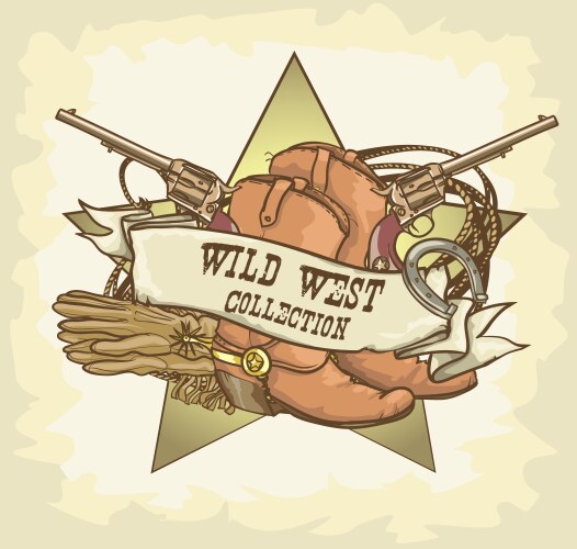 Wild west label design with ribbon banner Vector Image