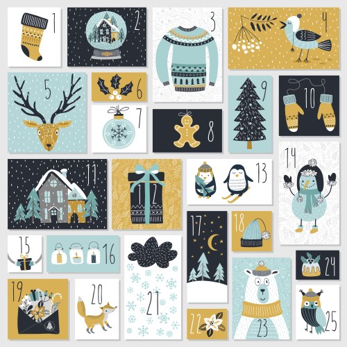 Christmas advent calendar hand drawn style Vector Image