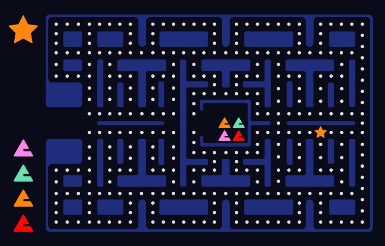 Pacman game with ghosts pill and cherry maze Vector Image