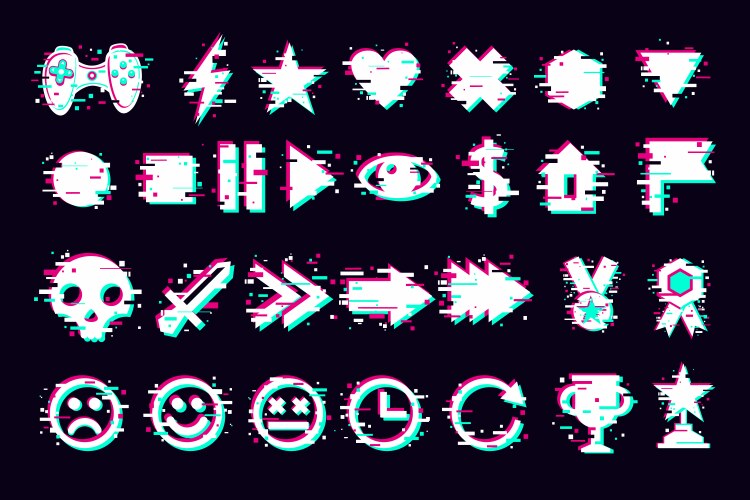 Glitch set on black background Royalty Free Vector Image