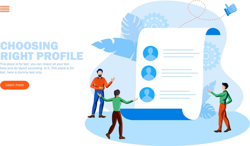 Team choosing right profile flat Royalty Free Vector Image Team choosing right profile flat Royalty Free Vector Image