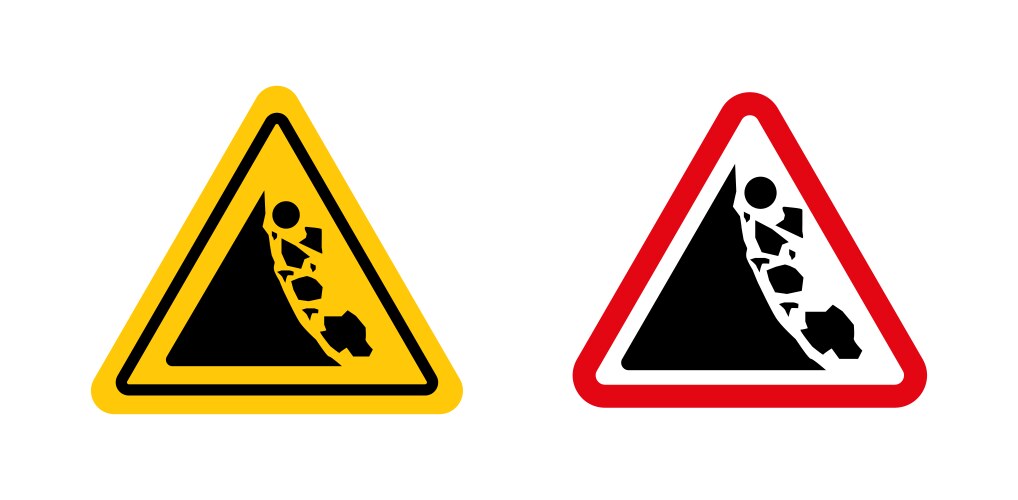 Falling rocks or debris warning road sign icon Vector Image