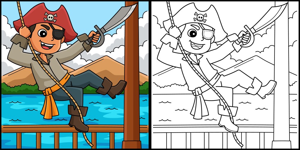 Pirate crew coloring page colored Royalty Free Vector Image