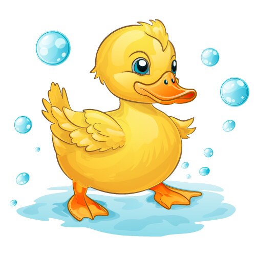Adorable smiling duckling surrounded by bubbles Vector Image