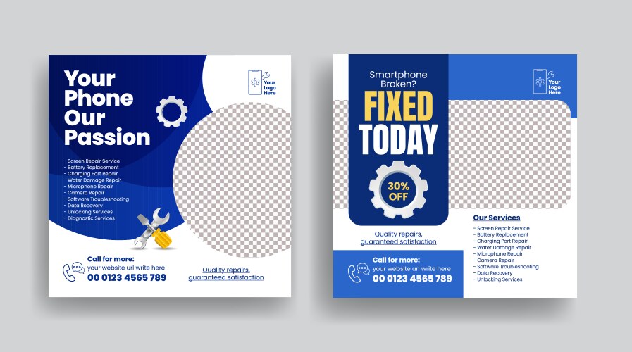 Tech repair service workshop social media posts Vector Image