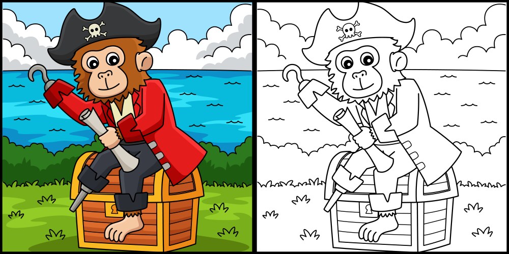 Pirate monkey coloring page for kids Royalty Free Vector