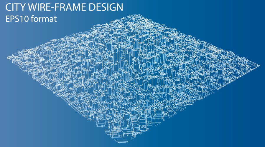 Wire-frame twisted city blueprint style Royalty Free Vector